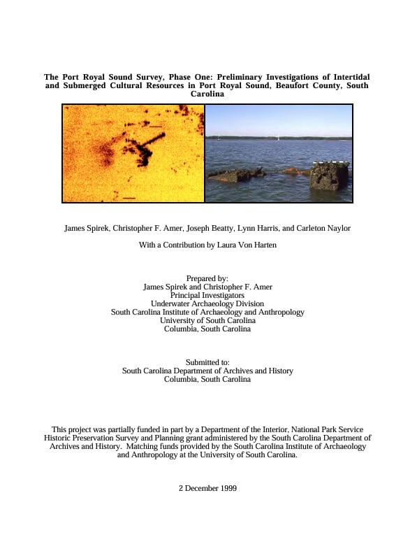 The Port Royal Sound Survey, Phase One: Preliminary Investigations of ...